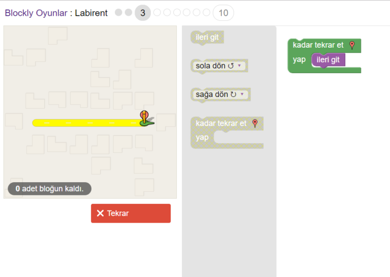 Blockly Games Tüm Bölümler ve Çözümleri
